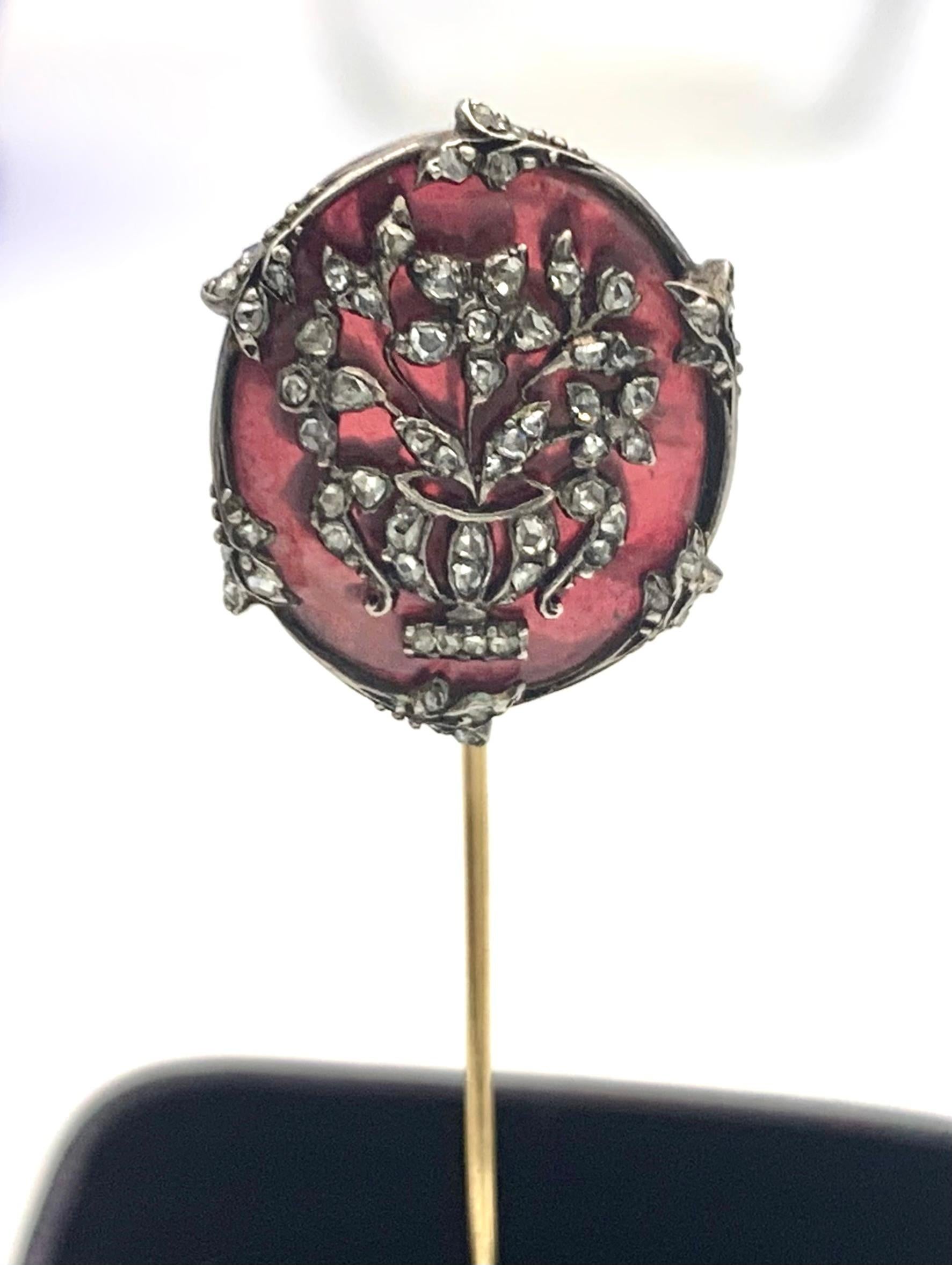 Antique Gardiniere Tie Pin Stick Pin Rose Diamonds 18k Gold Silver ...