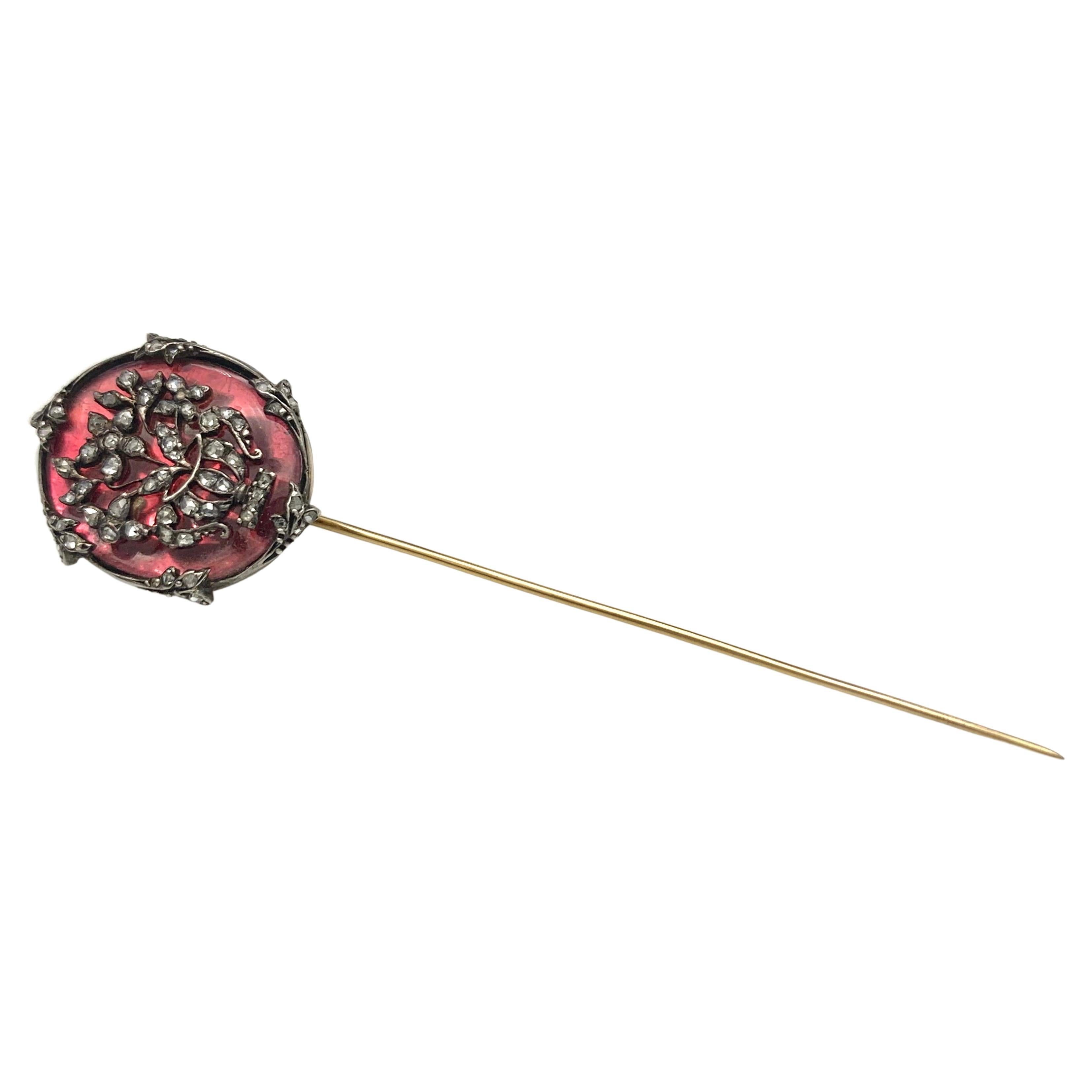 Antique Gardiniere Tie Pin Stick Pin Rose Diamonds 18k Gold Silver ...
