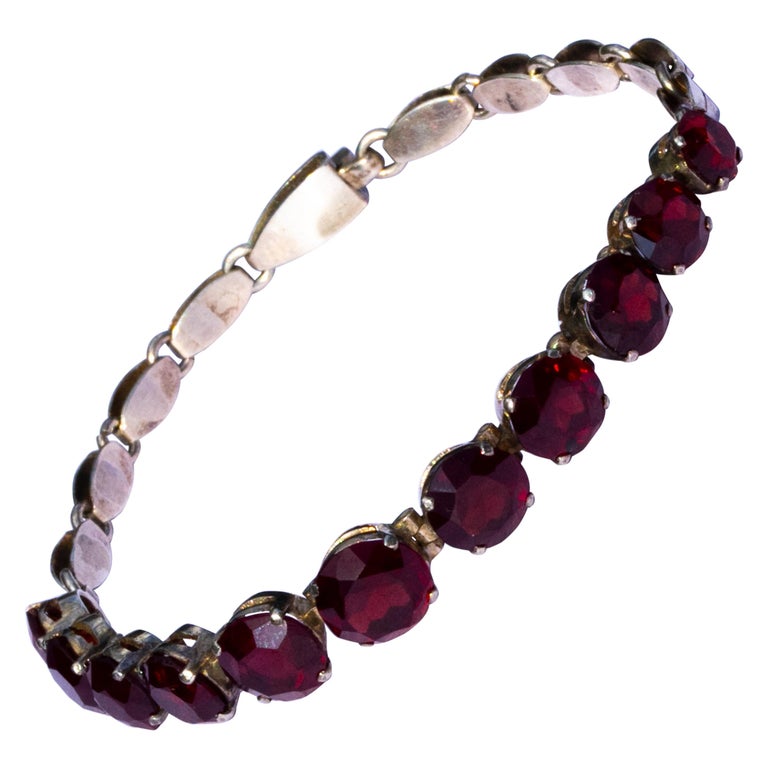Antique Garnet and Silver Bracelet at 1stDibs