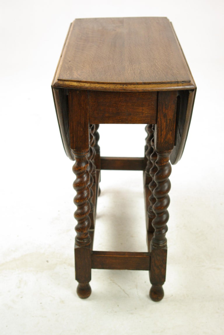 Antique Gateleg Table, Barley Twist Oval Drop-Leaf Table, Scotland, 1920s at 1stDibs