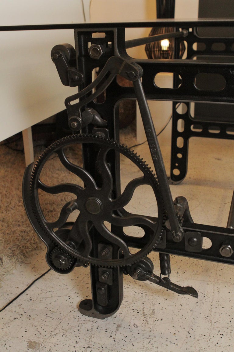 Antique Gear Base Redesigned Now as a Glass Top Table For Sale at 1stDibs