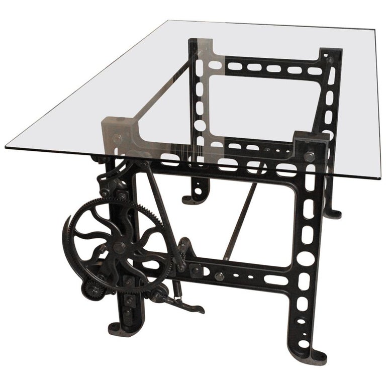 Antique Gear Base Redesigned Now as a Glass Top Table For Sale at 1stDibs
