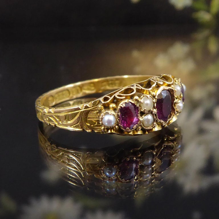Antique Gemstone Ring Set with Garnet and Pearls in 15 Carat Gold ...