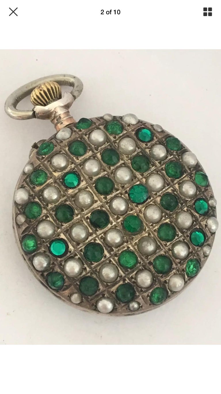 Antique Gemstones Seeded Pearl Silver Pocket / Fob Watch at 1stDibs