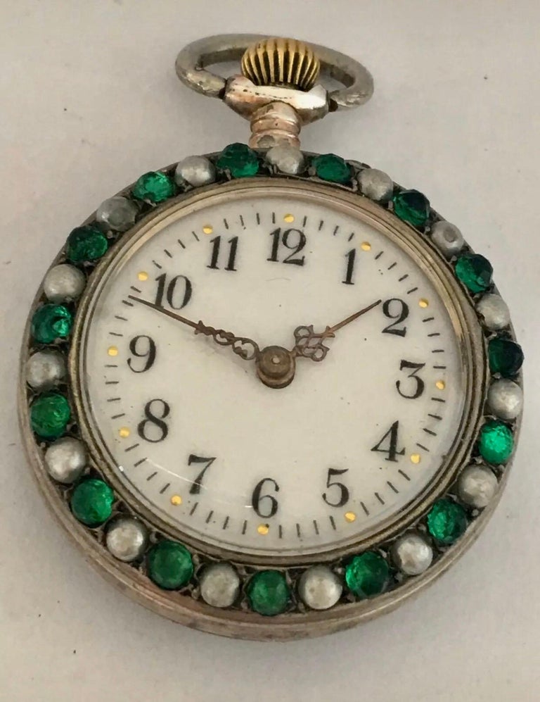 Antique Gemstones Seeded Pearl Silver Pocket / Fob Watch at 1stDibs