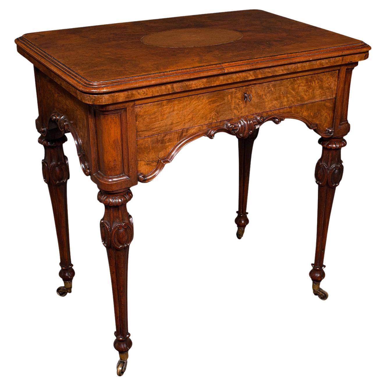 Antique Card Table, French, Burr Walnut, Fold over, Games, Victorian ...