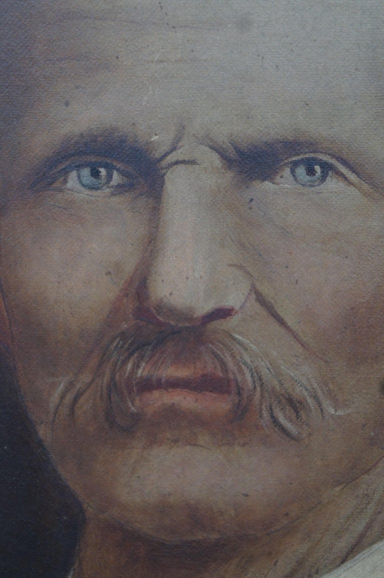 Antique Gentlemans Portrait Oil Painting on Board Man with Mustache For ...