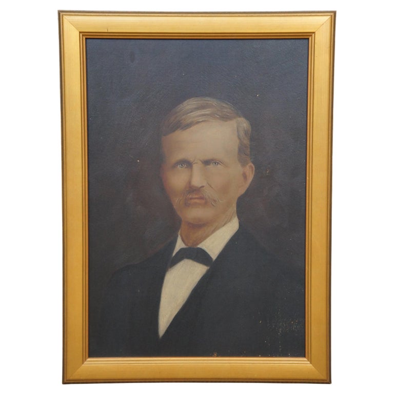 Antique Gentlemans Portrait Oil Painting on Board Man with Mustache For ...