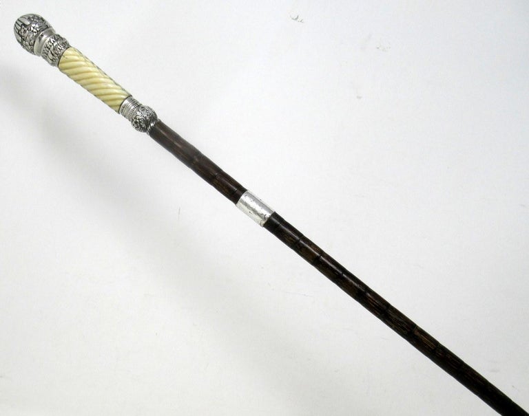 Antique Gentlemans Sword Walking Stick Cane Sterling Silver Partridge ...