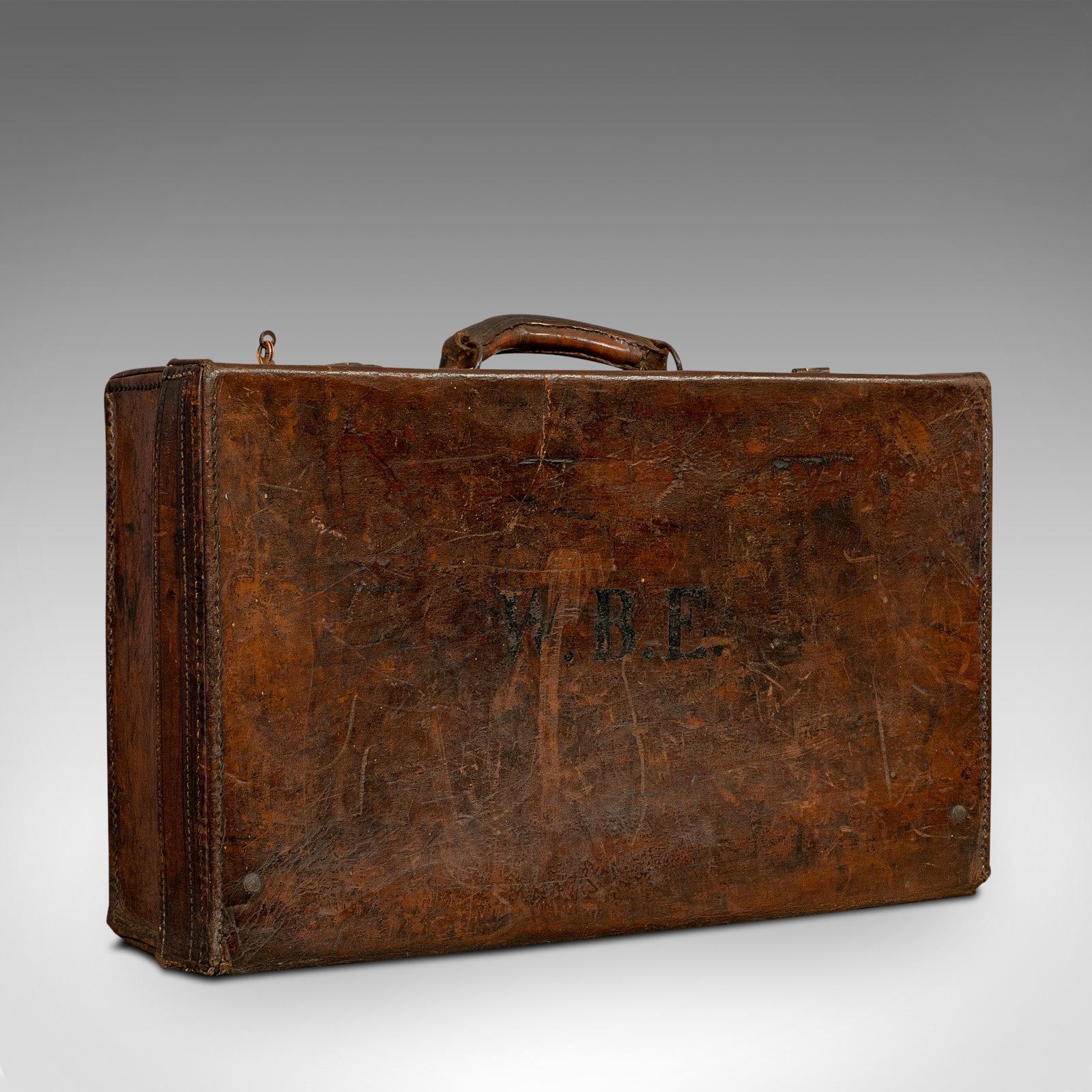 Antique Gentleman's Travel Suitcase, English, Oak, Leather Edwardian ...