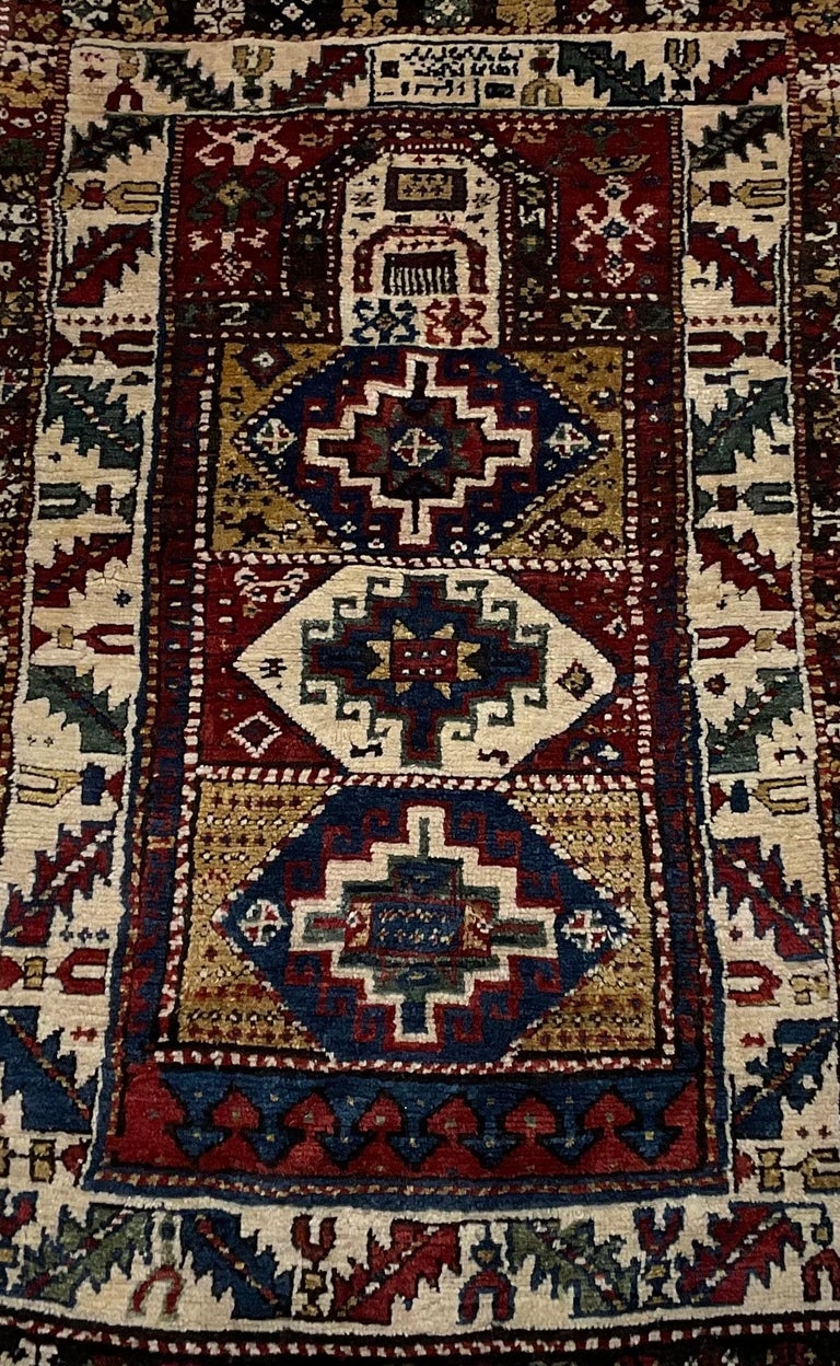 Antique Geometric Motifs Tribal Caucasian Prayer Rug For Sale at 1stDibs