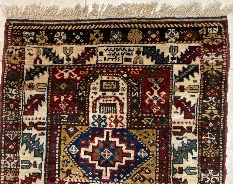 Antique Geometric Motifs Tribal Caucasian Prayer Rug For Sale at 1stDibs