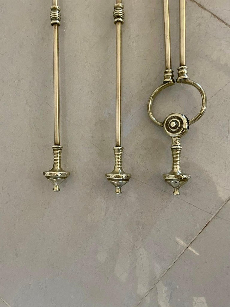 Antique George III Quality Set of 3 Brass Fire Irons For Sale at 1stDibs