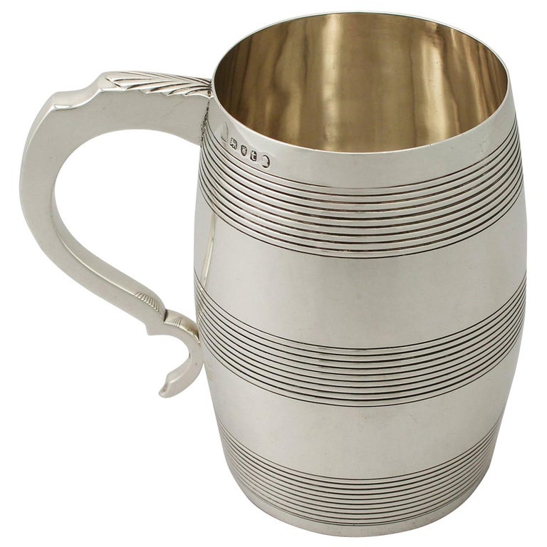 Antique George III Sterling Silver 'Barrel' Quart Mug at 1stDibs