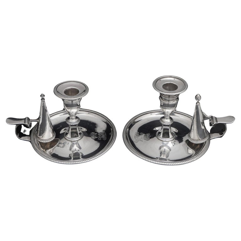 Antique George III Sterling Silver Pair of Chamber Sticks and Snuffers ...