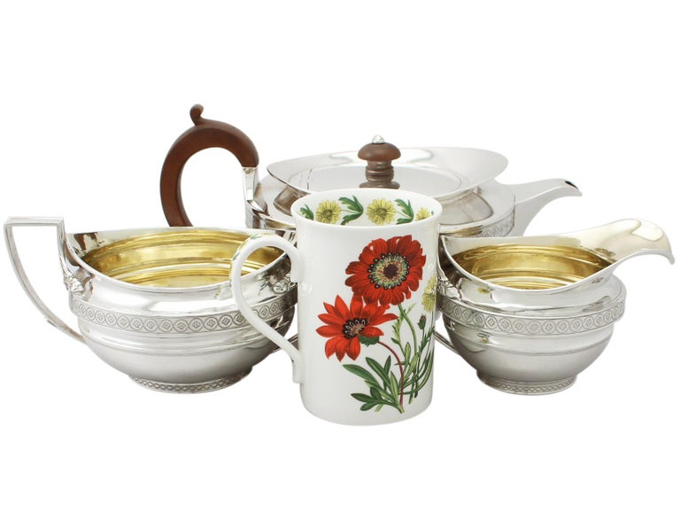 Antique George III Sterling Silver Three Piece Tea Service by John Emes ...