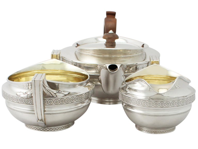 Antique George III Sterling Silver Three Piece Tea Service by John Emes ...