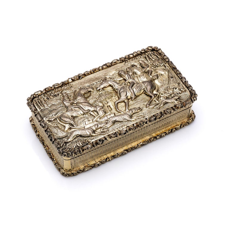 Antique George iv English Silver, Gilt Snuff Box with Hunting Scene at ...