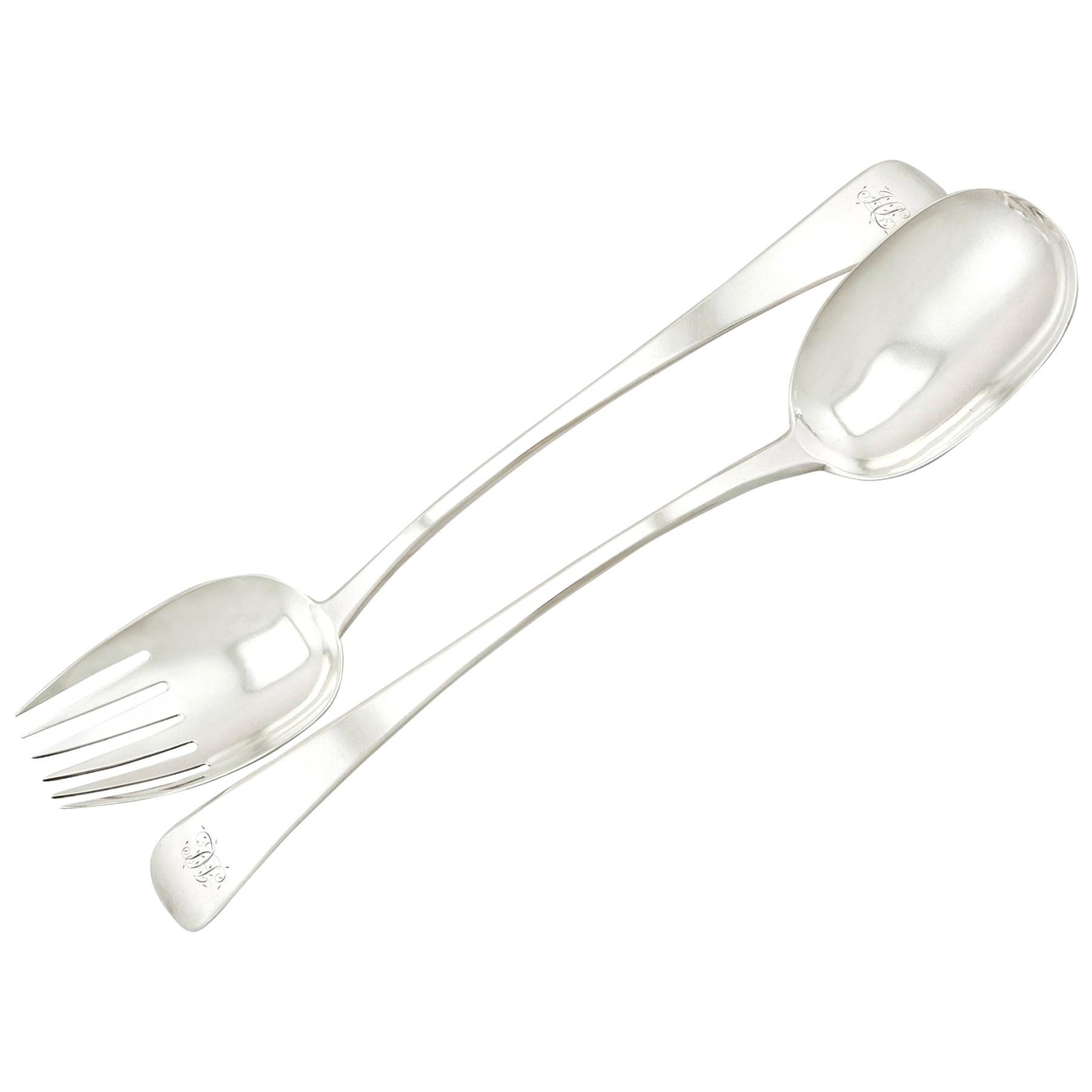 Pair of Old English Hand-Cut Crystal Handle and Sterling Vermeil Salad ...