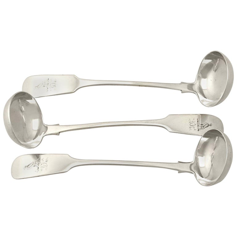 Antique Sterling Silver Fiddle Pattern Sauce Ladles For Sale at 1stDibs