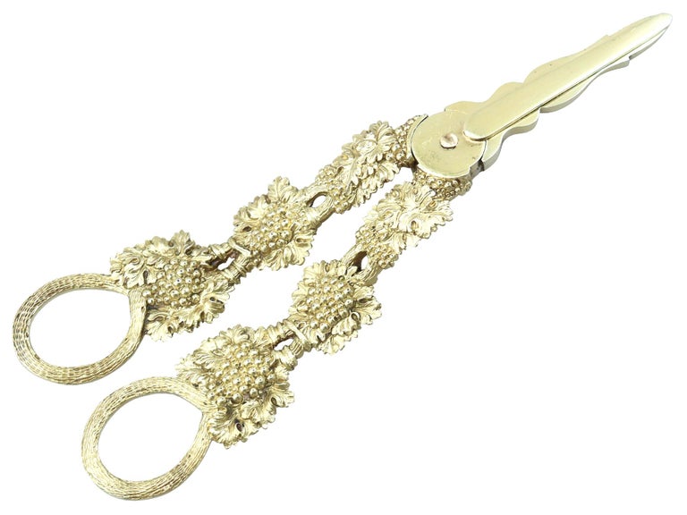 Antique Sterling Silver Gilt Grape Shears For Sale at 1stDibs