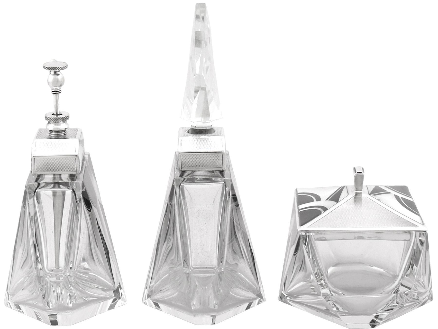 Antique Art Deco Glass Sterling Silver and Enamel Dressing Table Set at ...