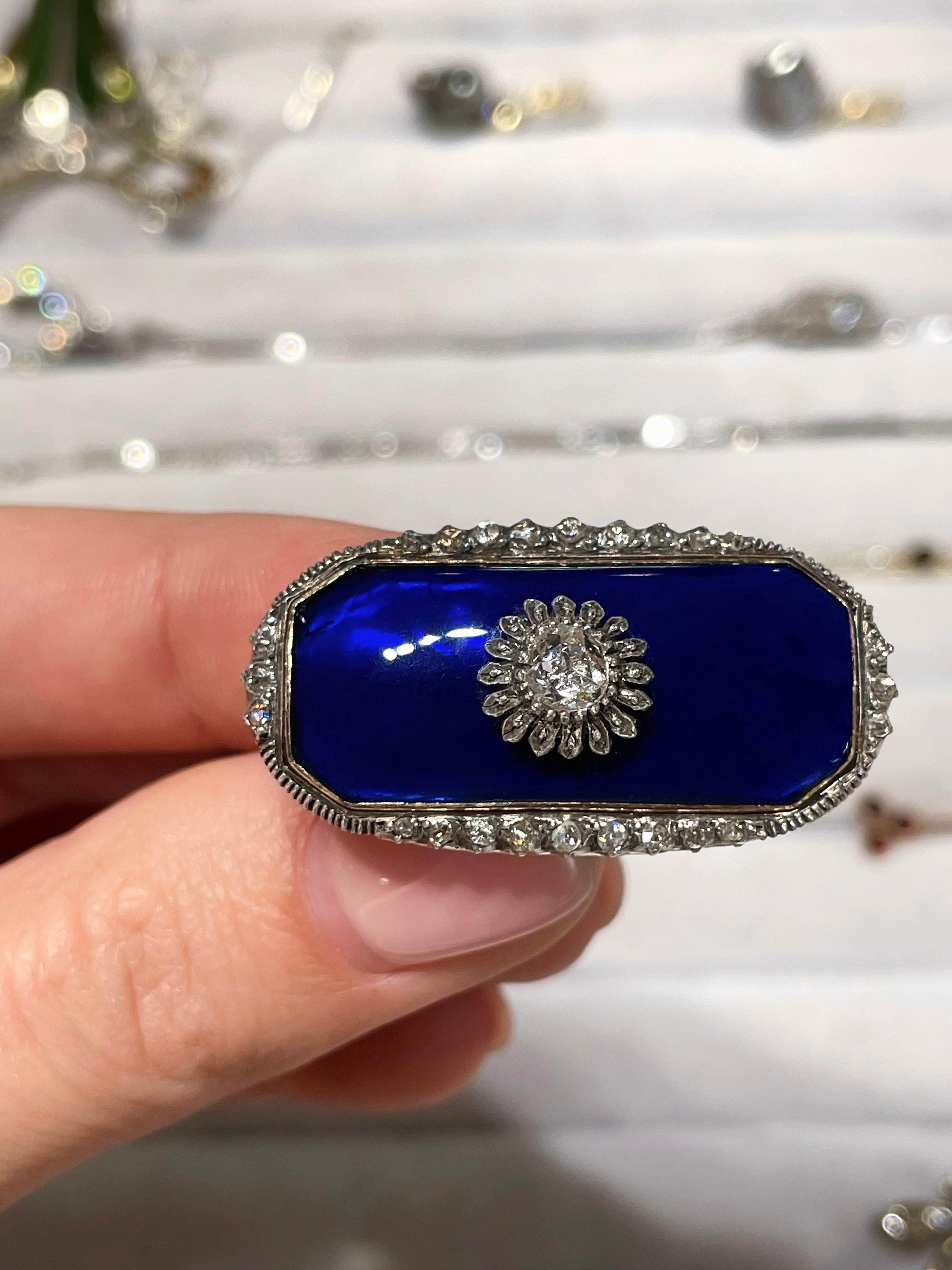 Antique Georgian 14 Karat Gold Rose Cut Diamond Bristol Blue Glass ...