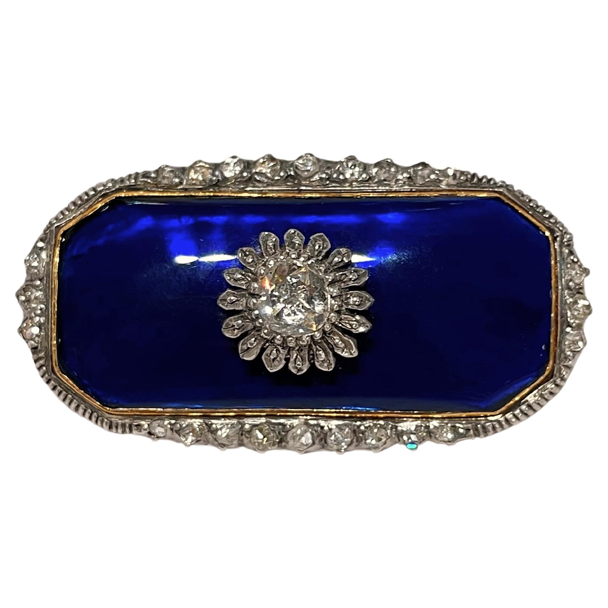 Antique Georgian 14 Karat Gold Rose Cut Diamond Bristol Blue Glass ...
