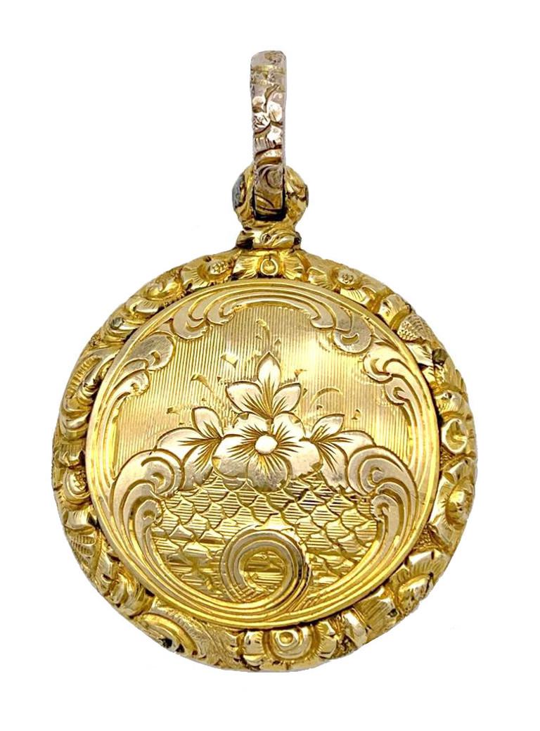 Antique Georgian 15 Karat Gold Locket Pendant Flowers Hair Gold Wire ...
