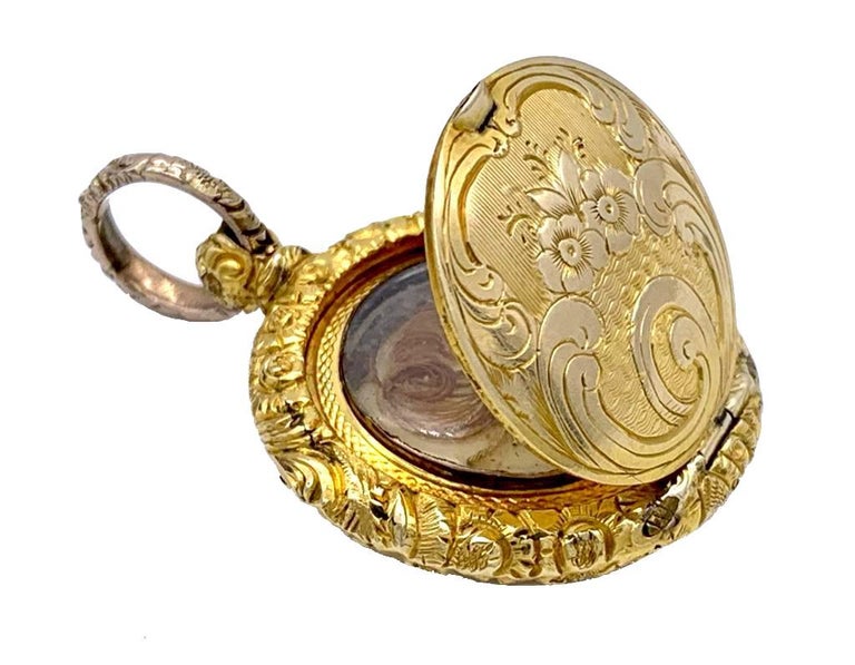 Antique Georgian 15 Karat Gold Locket Pendant Flowers Hair Gold Wire ...