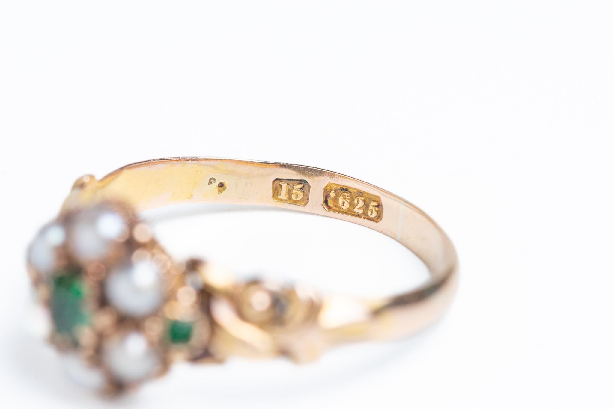Antique Georgian 15ct Gold Pearl and Emerald Cluster Ring For Sale at ...
