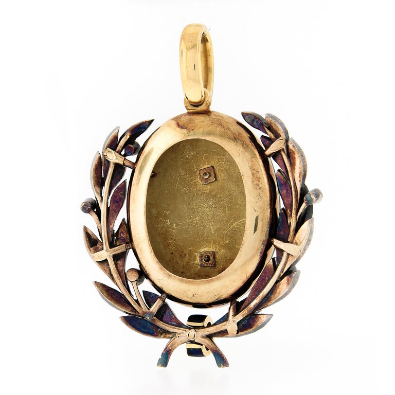Antique Georgian 18k Gold Silver Diamond Royal Blue Enamel Laurel ...