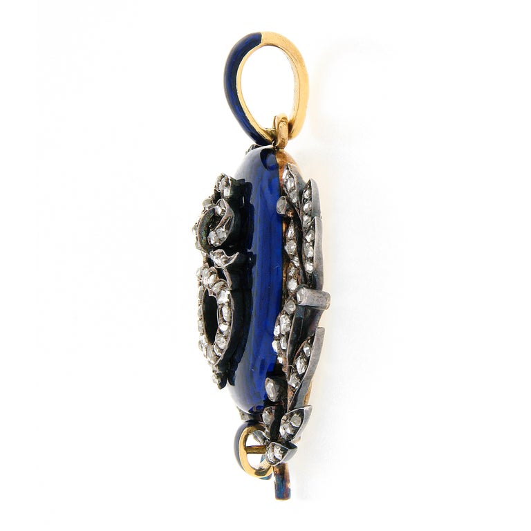 Antique Georgian 18k Gold Silver Diamond Royal Blue Enamel Laurel ...