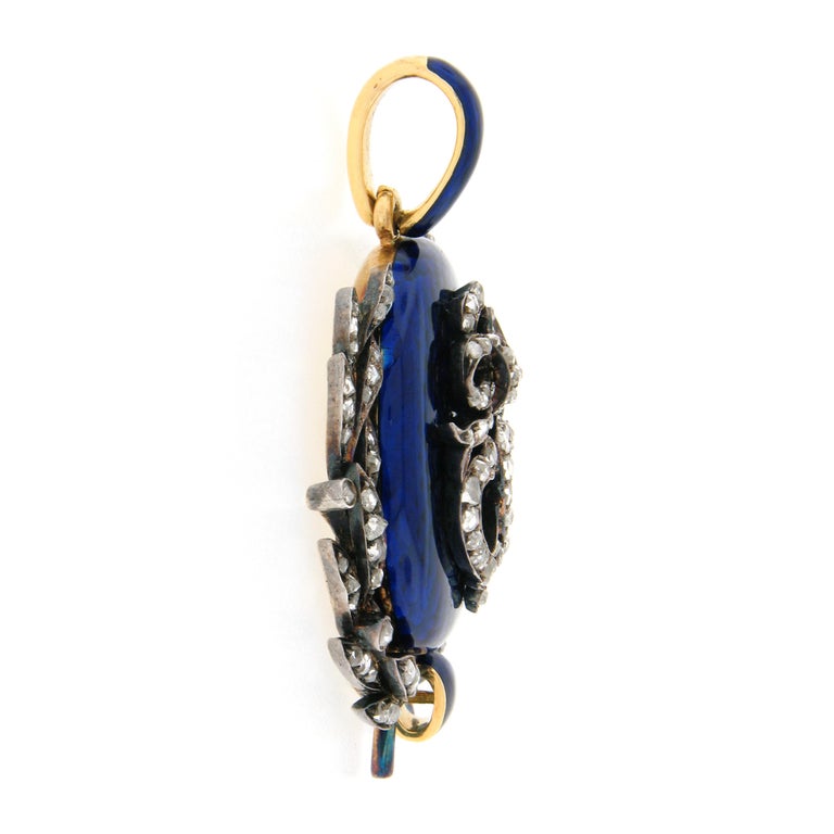 Antique Georgian 18k Gold Silver Diamond Royal Blue Enamel Laurel ...
