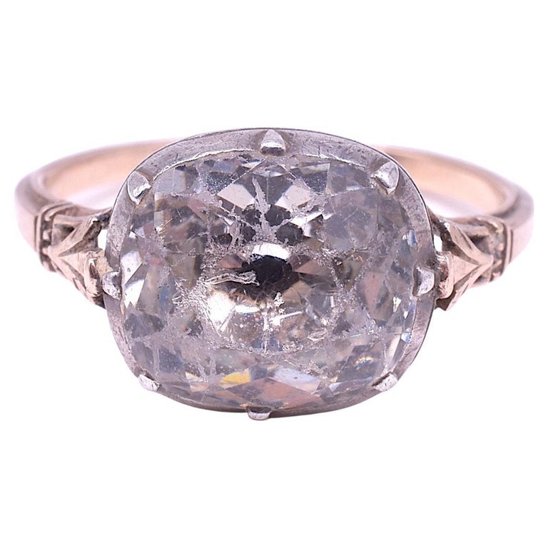 Antique Georgian 18K Paste Solitaire Basket Set Ring For Sale at 1stDibs