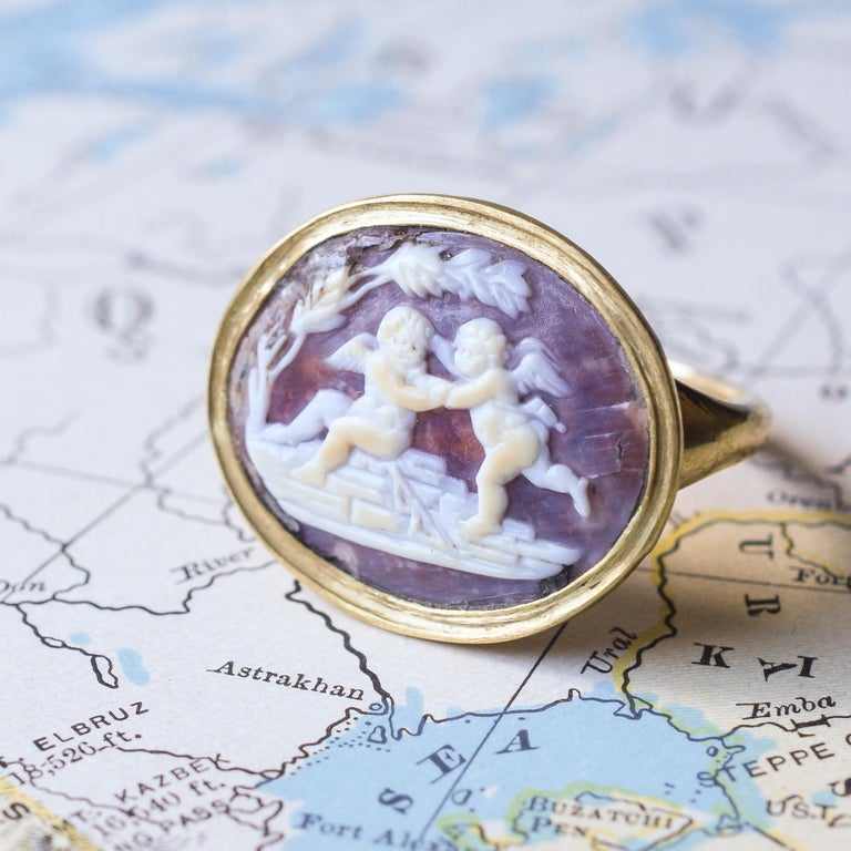 Antique Georgian "Cherubs At Play" Shell Cameo Ring at 1stDibs
