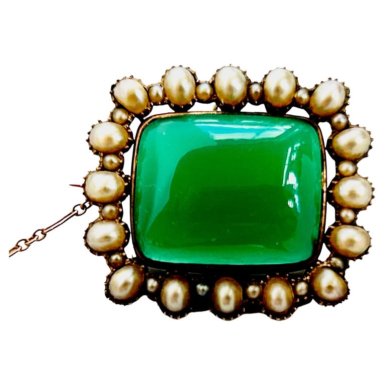 Antique Georgian Chrysoprase Rectangle Cabochon, Natural Pearl and Seed ...