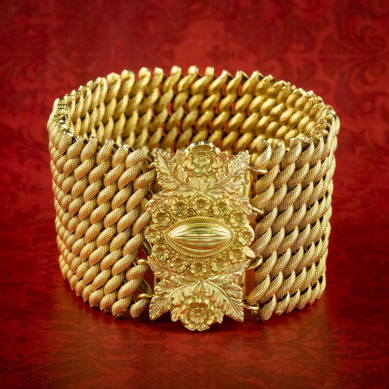 Antique Georgian Cuff Bracelet Pinchbeck 18ct Gold Gilt For Sale at 1stDibs