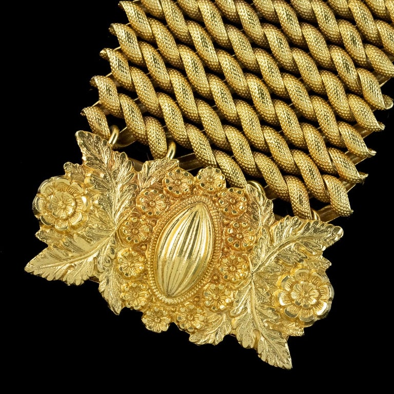 Antique Georgian Cuff Bracelet Pinchbeck 18ct Gold Gilt For Sale at 1stDibs