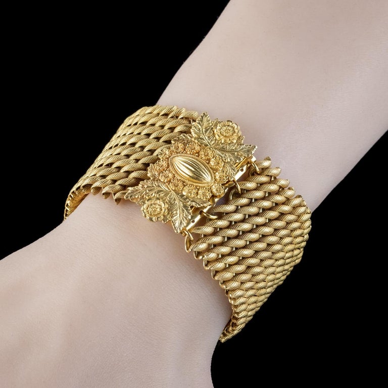 Antique Georgian Cuff Bracelet Pinchbeck 18ct Gold Gilt For Sale at 1stDibs