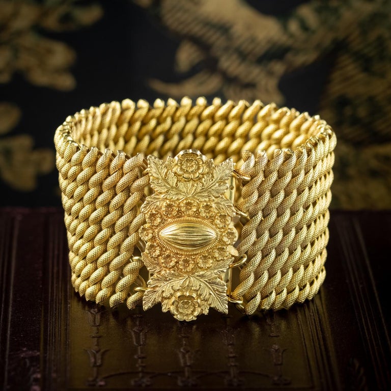 Antique Georgian Cuff Bracelet Pinchbeck 18ct Gold Gilt For Sale at 1stDibs