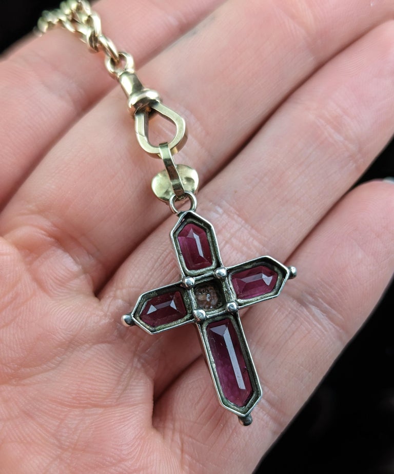 Antique Georgian Diamond and Almandine Garnet Cross Pendant, 9k Gold ...