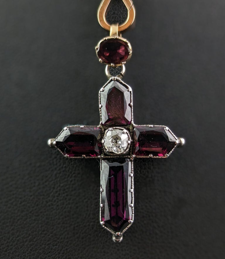 Antique Georgian Diamond and Almandine Garnet Cross Pendant, 9k Gold ...
