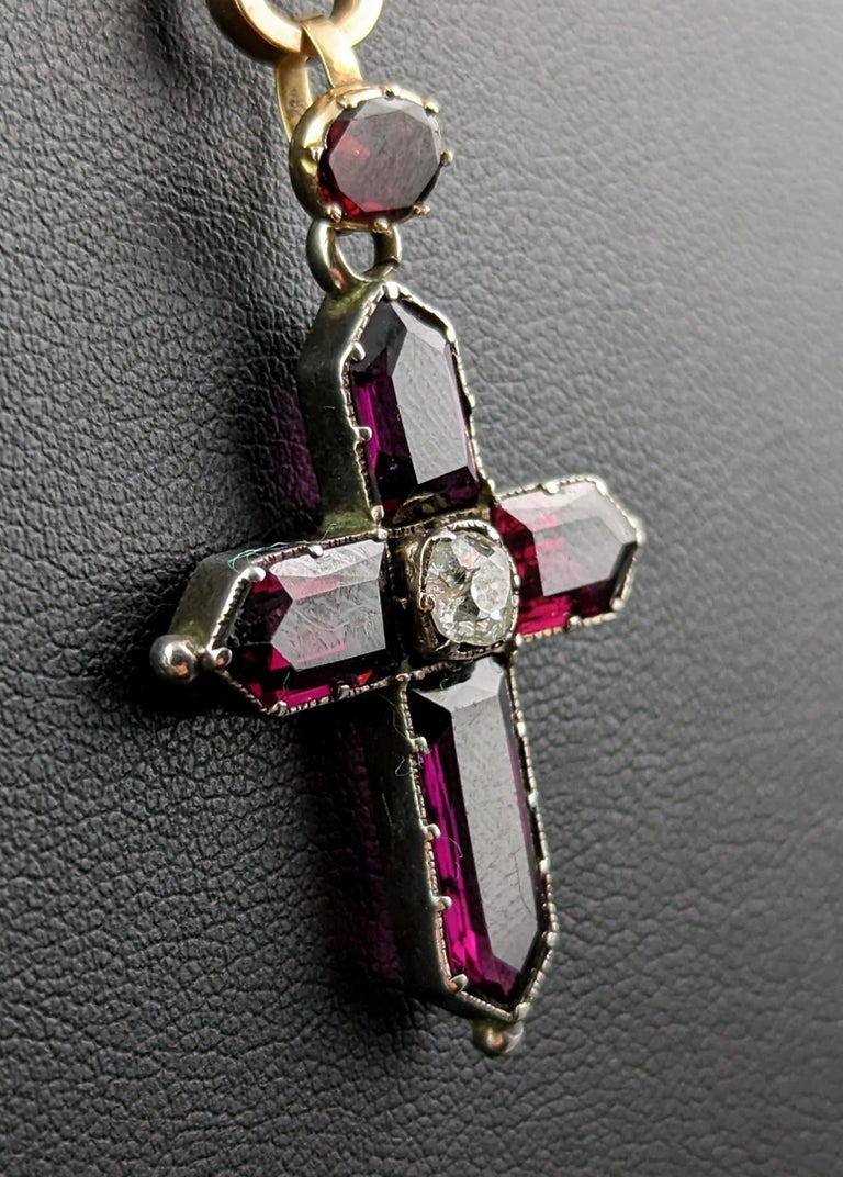 Antique Georgian Diamond and Almandine Garnet Cross Pendant, 9k Gold ...