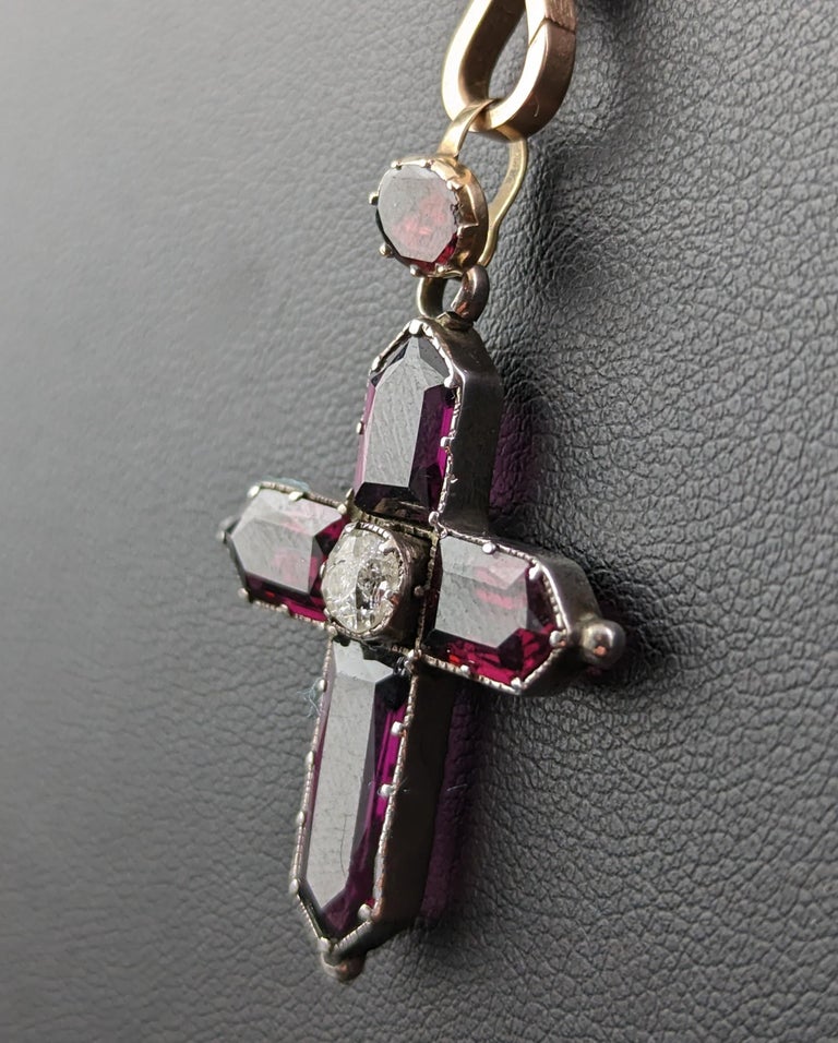Antique Georgian Diamond and Almandine Garnet Cross Pendant, 9k Gold ...