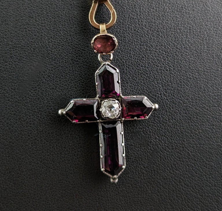 Antique Georgian Diamond and Almandine Garnet Cross Pendant, 9k Gold ...
