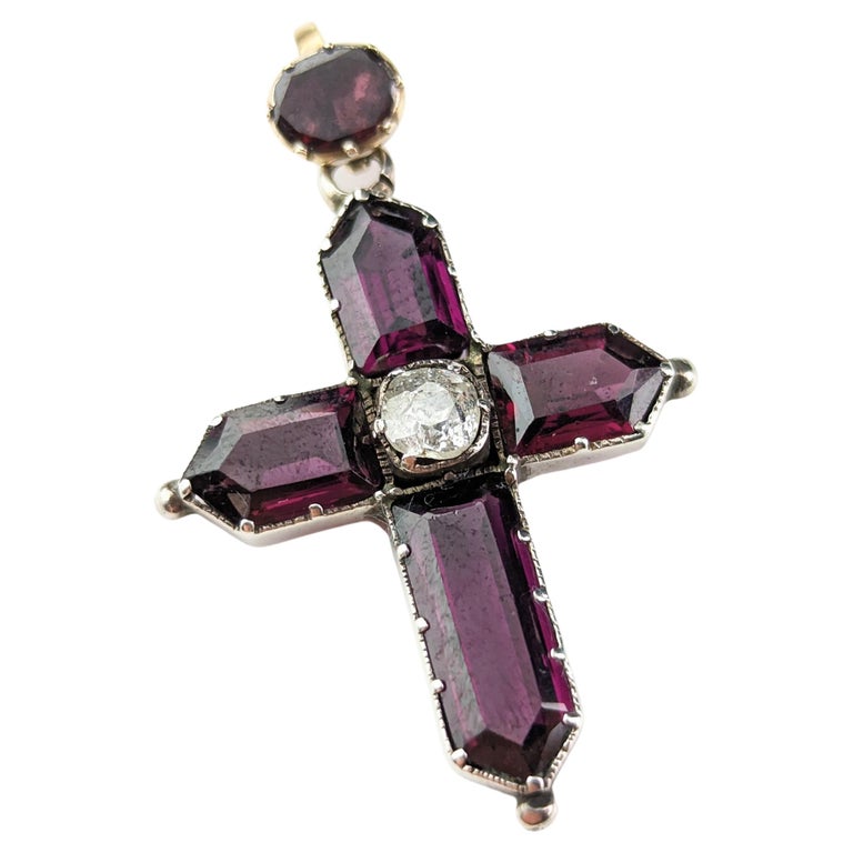 Antique Georgian Diamond and Almandine Garnet Cross Pendant, 9k Gold ...