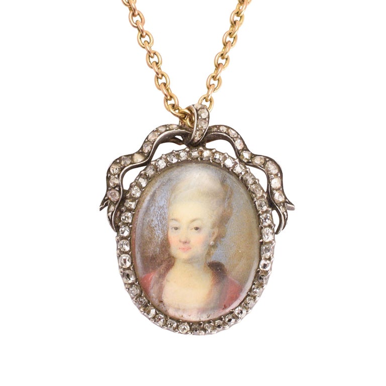 Antique Georgian Diamond-Set Portrait Miniature Pendant Necklace at 1stDibs
