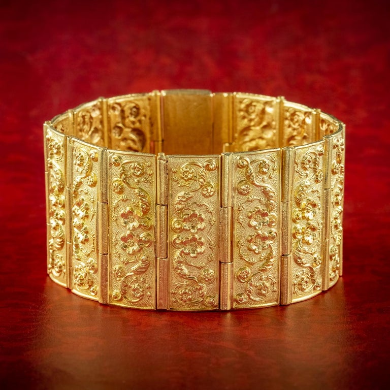 Antique Georgian Floral Cuff Bracelet Pinchbeck 18ct Gold Gilt For Sale ...