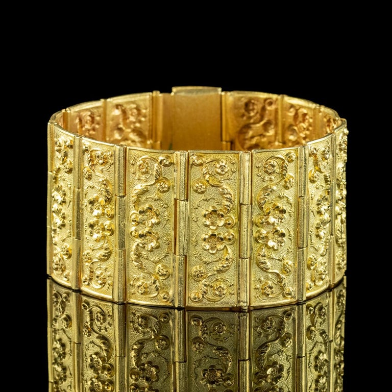 Antique Georgian Floral Cuff Bracelet Pinchbeck 18ct Gold Gilt For Sale ...